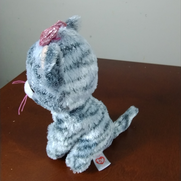 Ty | Toys | Ty Beanie Boo Kiki Gray White Cat Pink Glitter Eyes Bow 9 ...